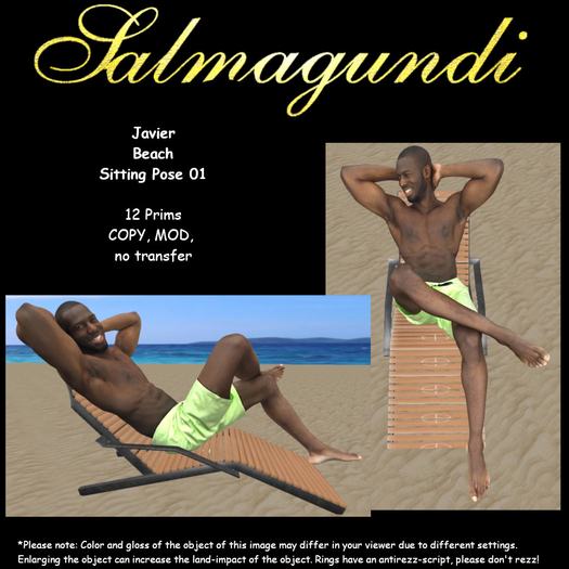 Second Life Marketplace - Javier - Beach - Sitting Pose 01